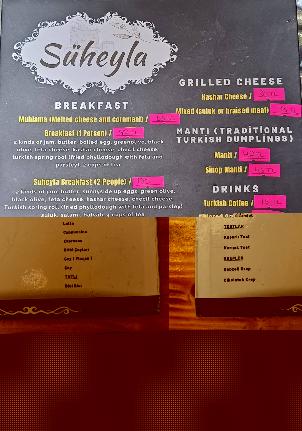 Menu at Galata Süheyla, Istanbul