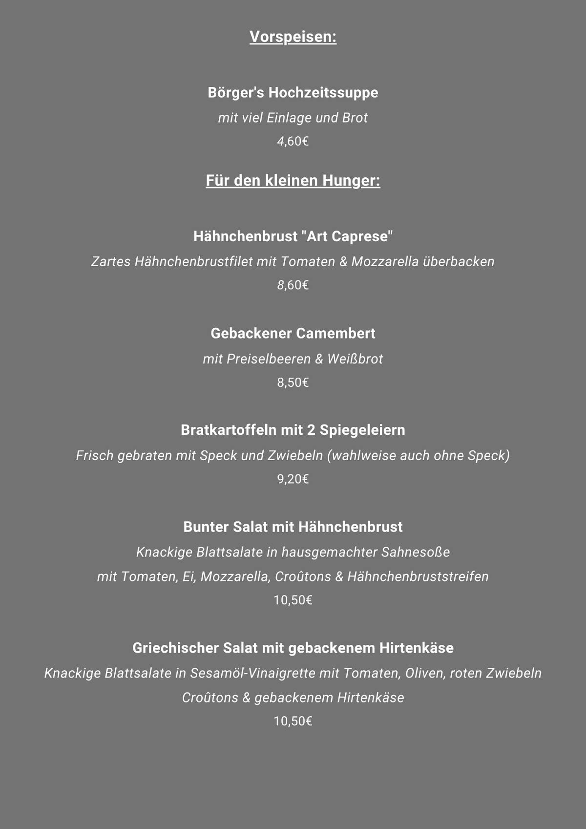 Speisekarte von Gasthaus Börger restaurant, Steinfurt, Gantenstraße 48