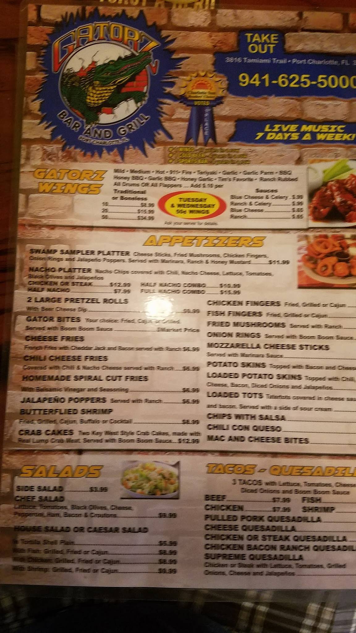 Menu at Gatorz Bar and Grill, Port Charlotte