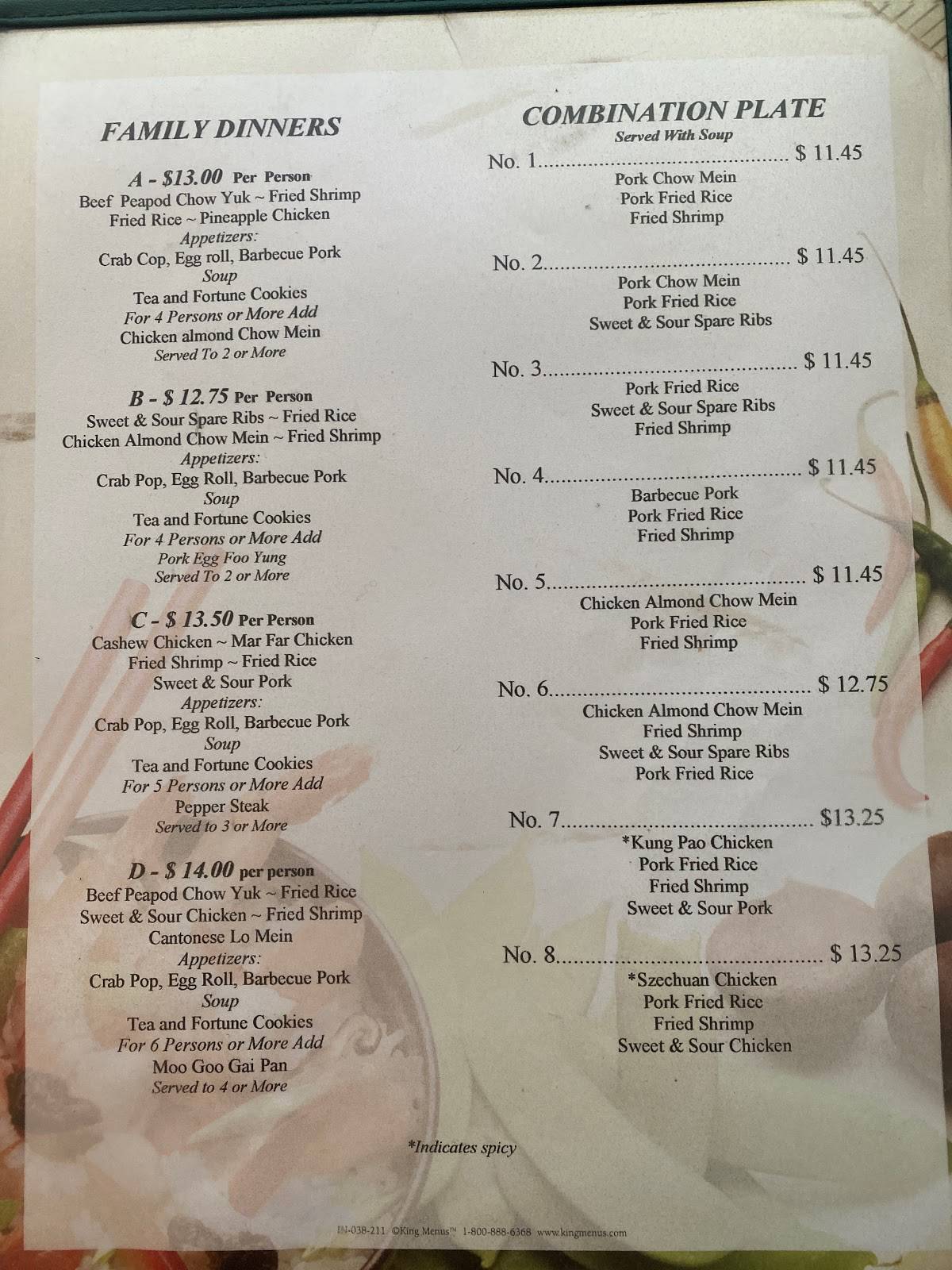 Menu at Gee's Family Restaurant, Prineville