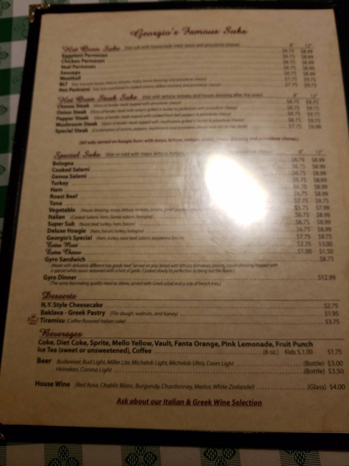 Menu at Georgio's II Famous Pizza pizzeria, Sumter, 344 Pinewood Rd