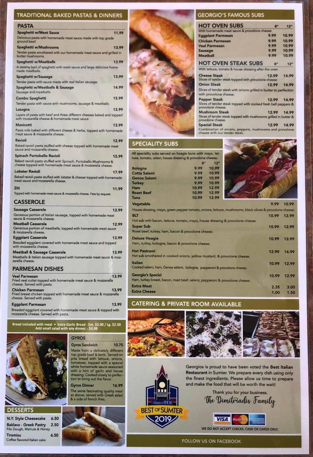 Menu at Georgio's II Famous Pizza pizzeria, Sumter, 344 Pinewood Rd