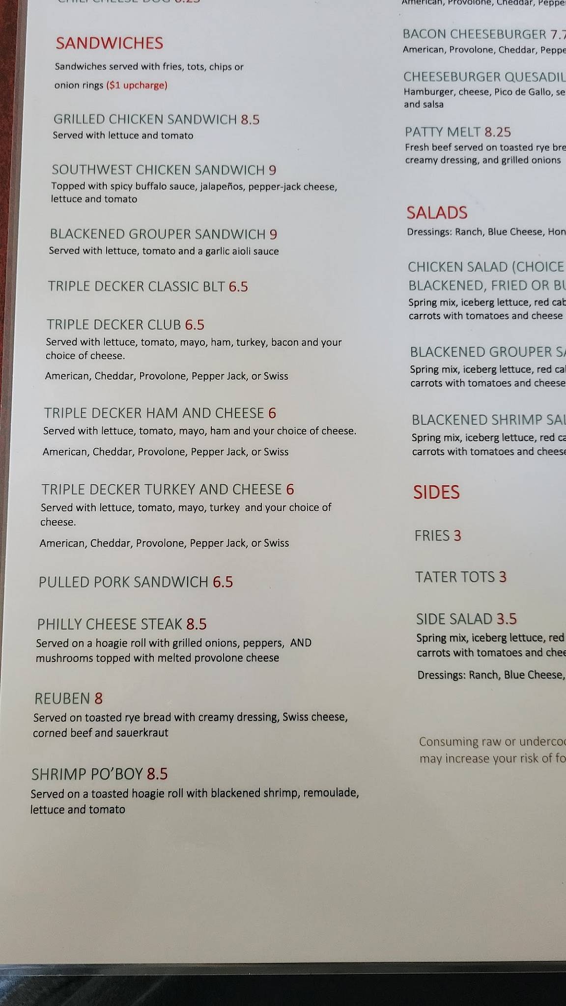 Menu at Geo's Pool And Pub, Tallahassee, Mahan Dr
