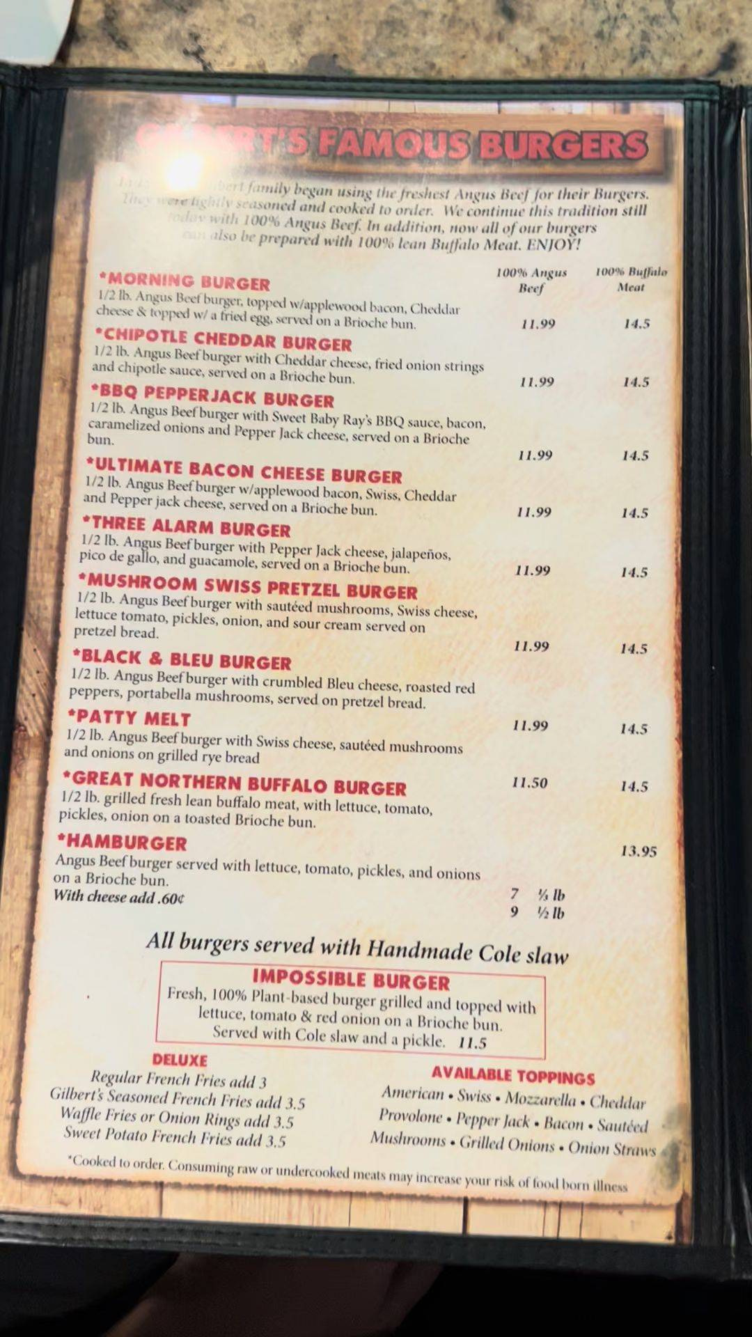 Menu at Gilbert's Lodge pub & bar, Saint Clair Shores