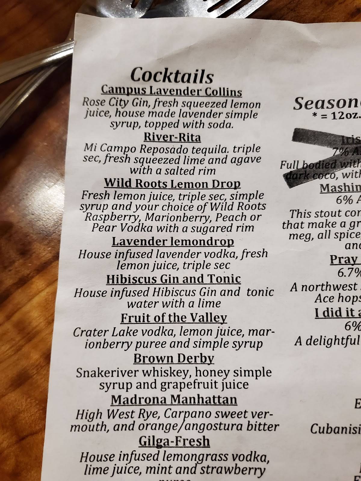 Menu at Gilgamesh Brewing: The River pub & bar, Independence