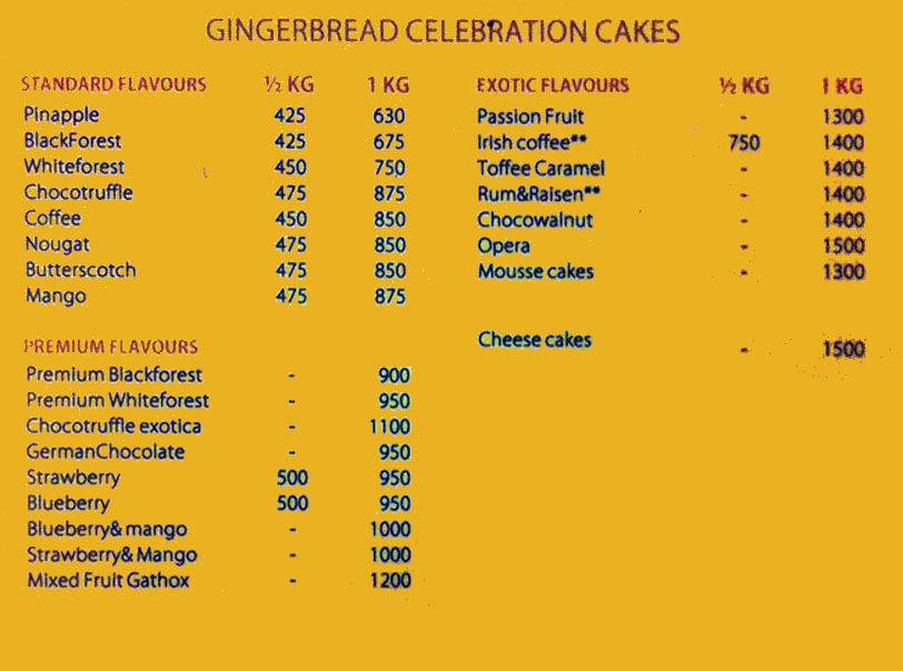 Menu at Gingerbread Premium Bakers, Chennai, Block 1397