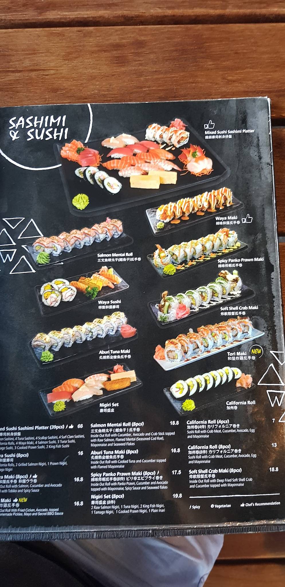 Menu at Waya Japanese restaurant, Glen Waverley