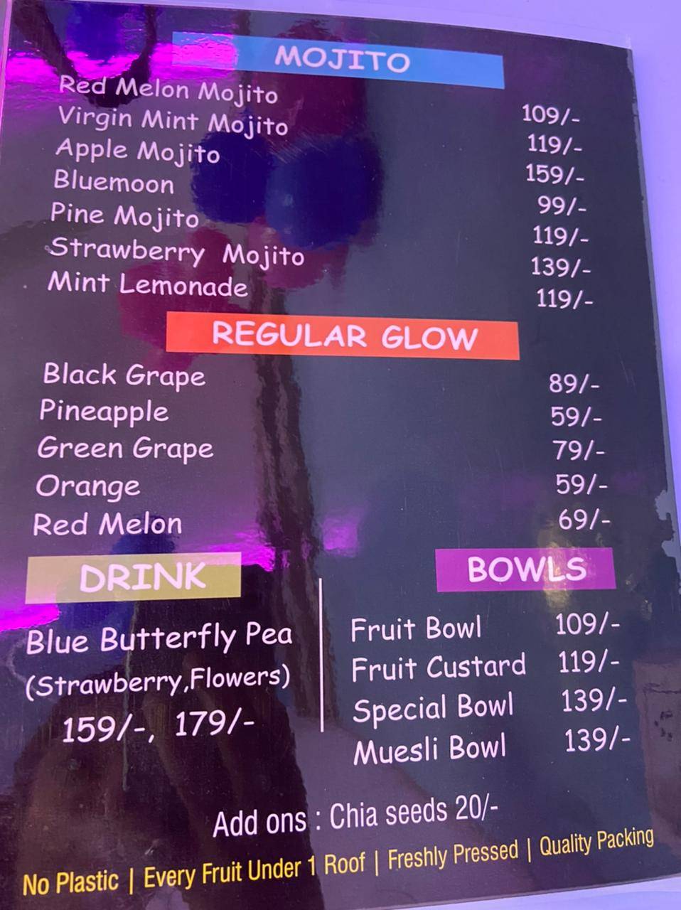 Menu at Glow Here, Udaipur