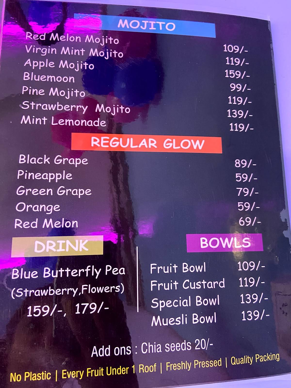 Menu at Glow Here, Udaipur
