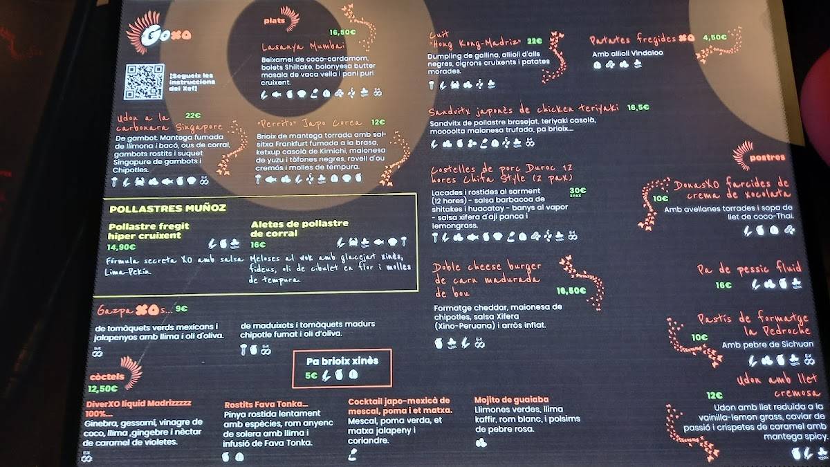 Carta del restaurante GoXO, Barcelona