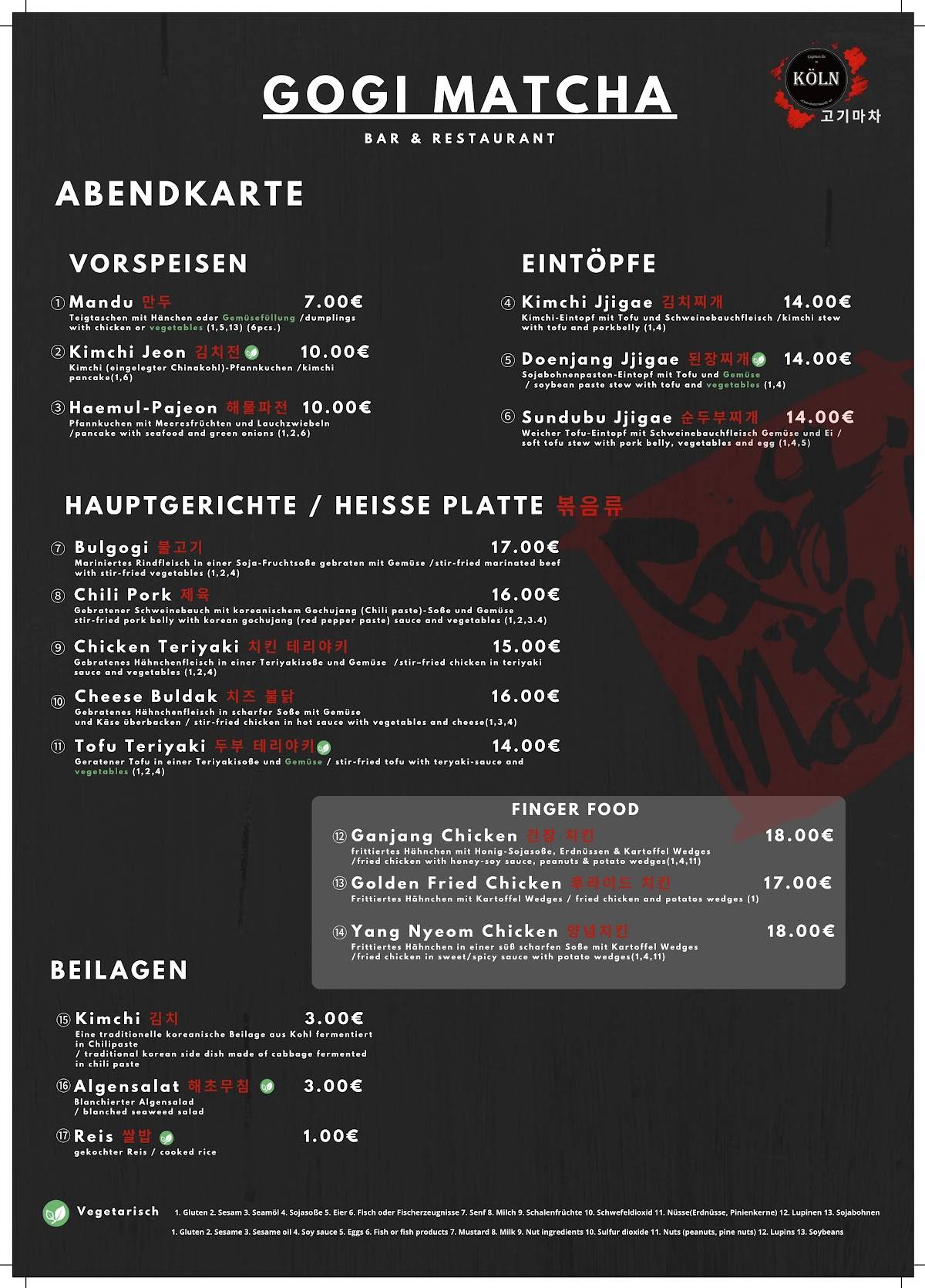 Speisekarte von Gogi Matcha restaurant, Köln