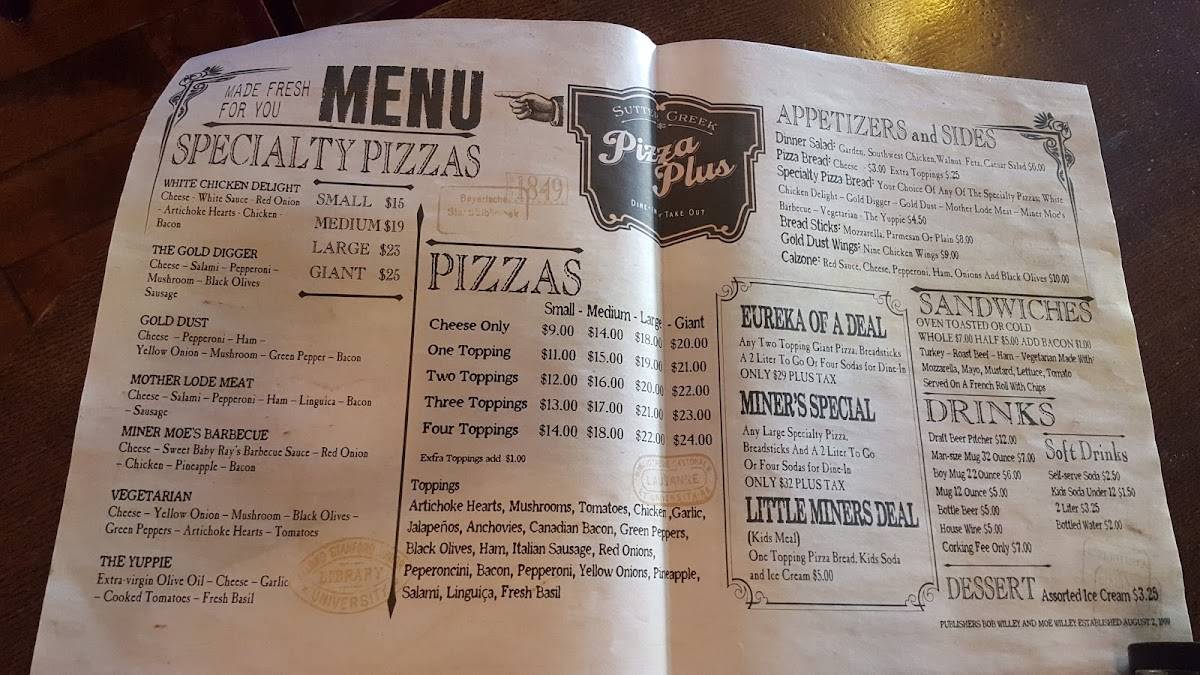 Menu at Gold Dust Pizza Sutter Creek pizzeria, Sutter Creek