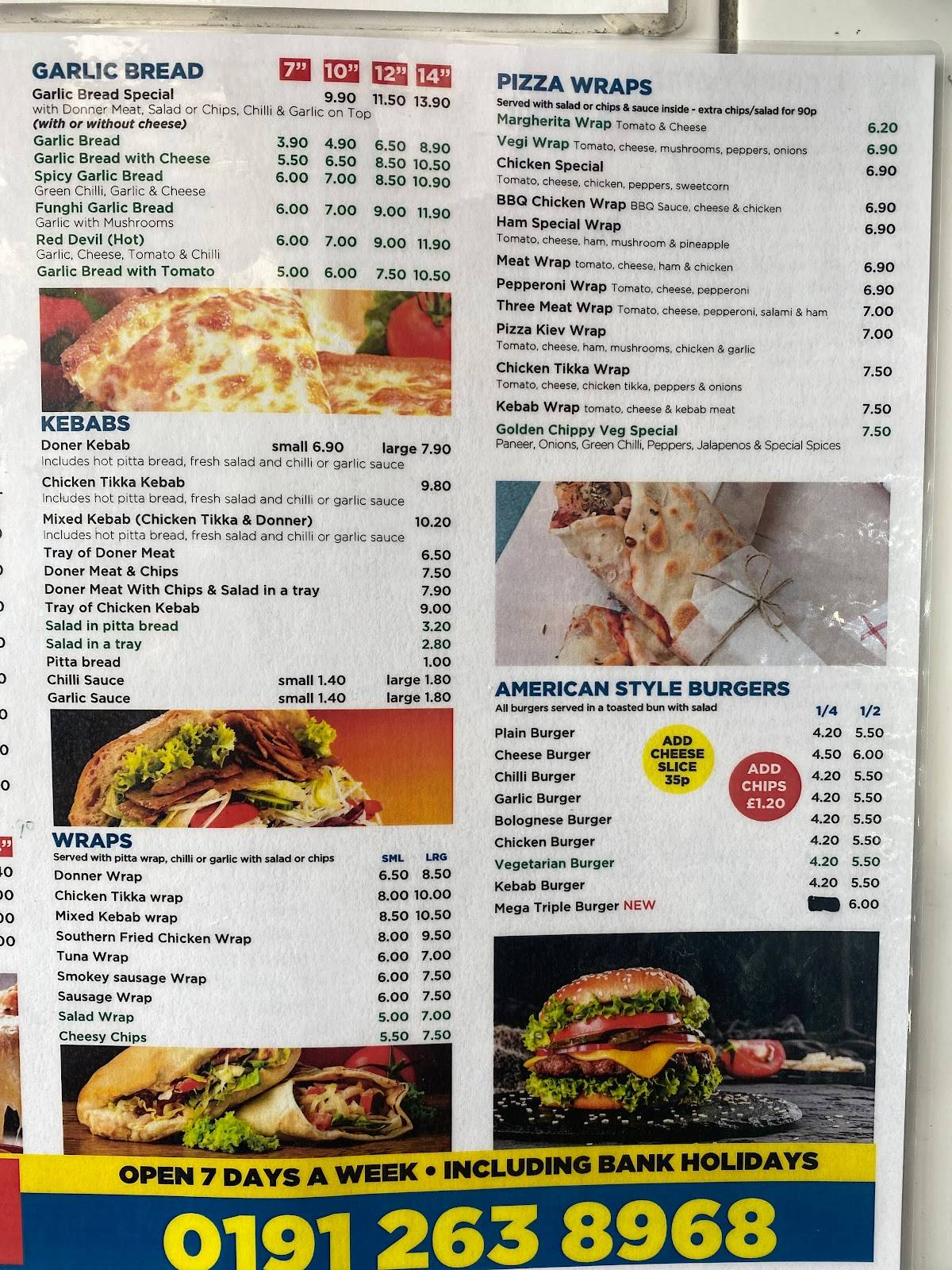 Menu at Golden Chippy restaurant, Wallsend, 18 Coast Rd