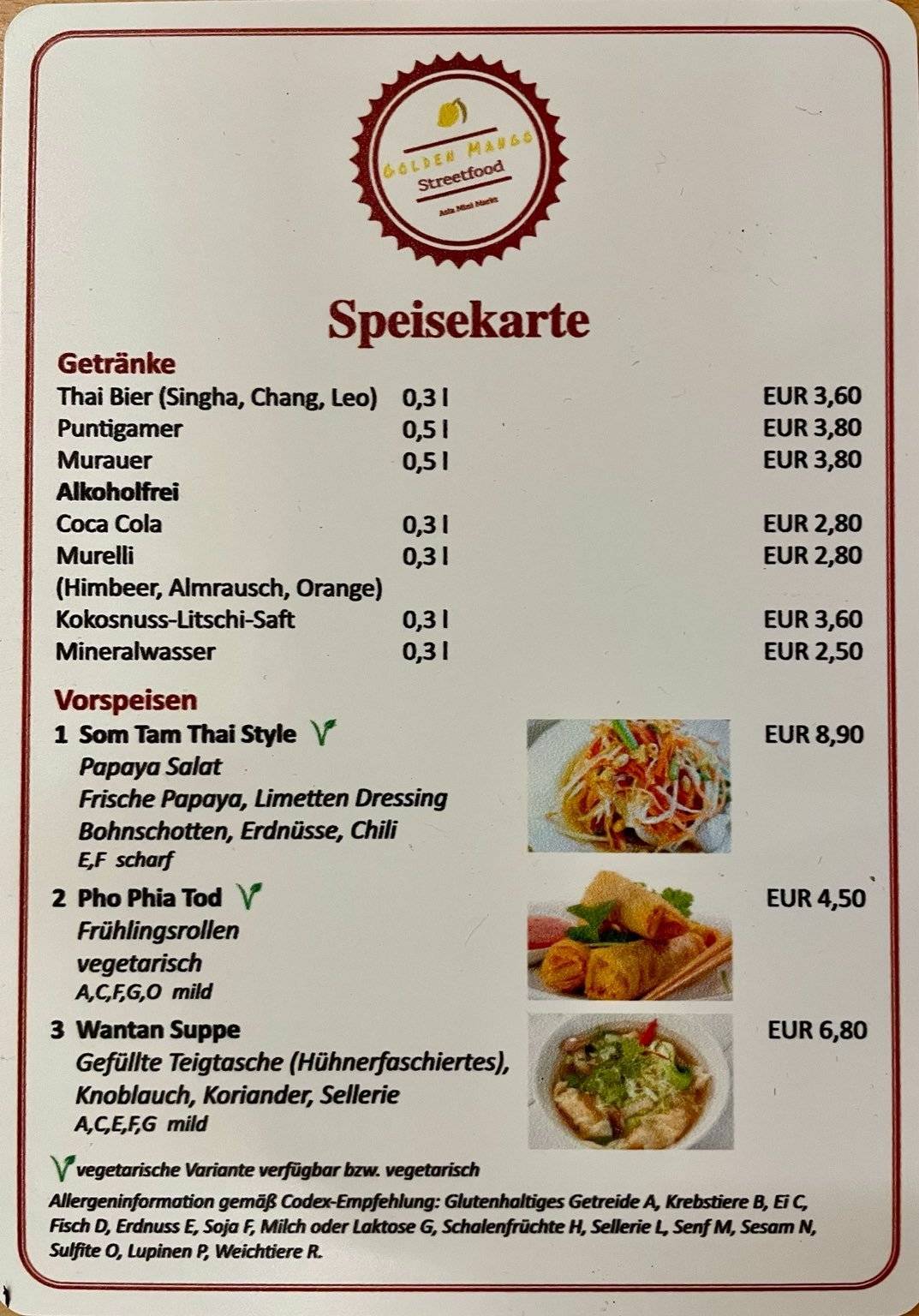 Speisekarte von Golden Mango Streetfood restaurant, Graz