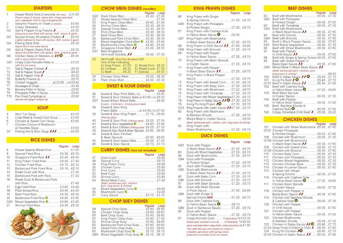 Menu at Golden Rice Bowl fast food, Heathfield