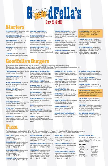 Menu at Goodfella's Bar & Grill, Foley