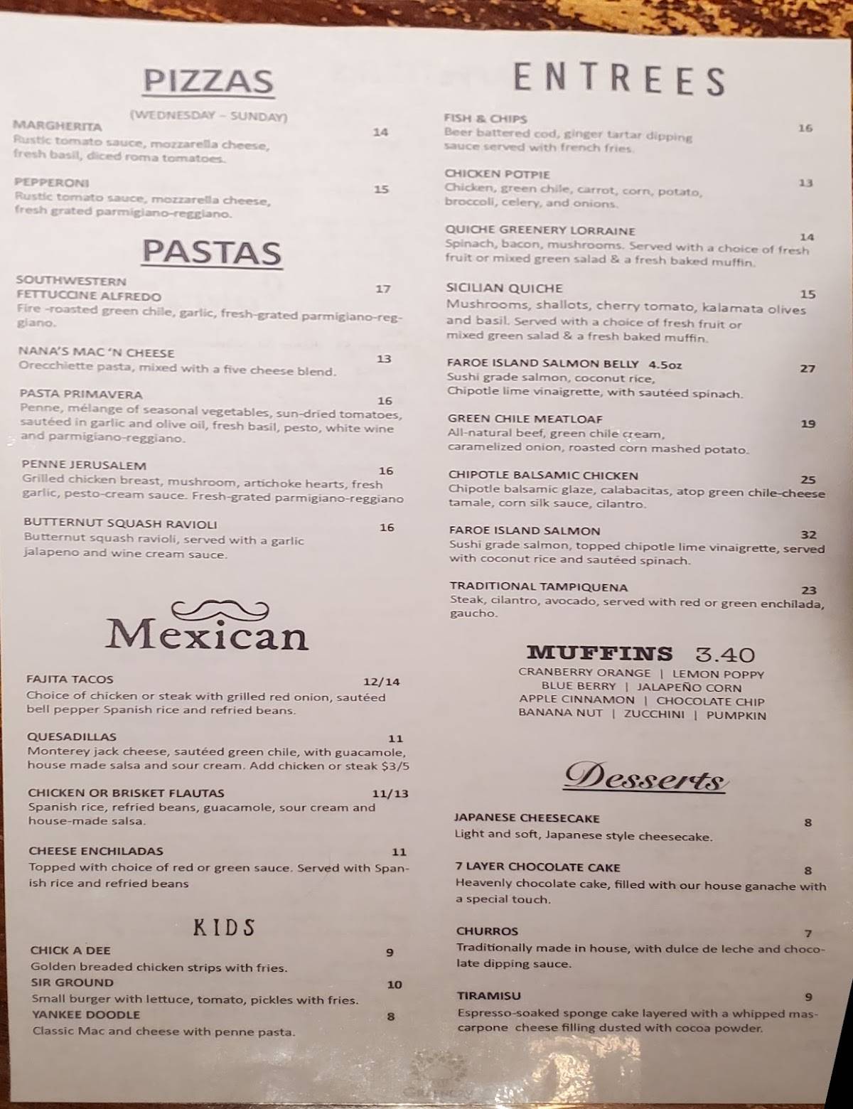 Menu at Greenery Restaurant, El Paso, 750 Sunland Park Dr