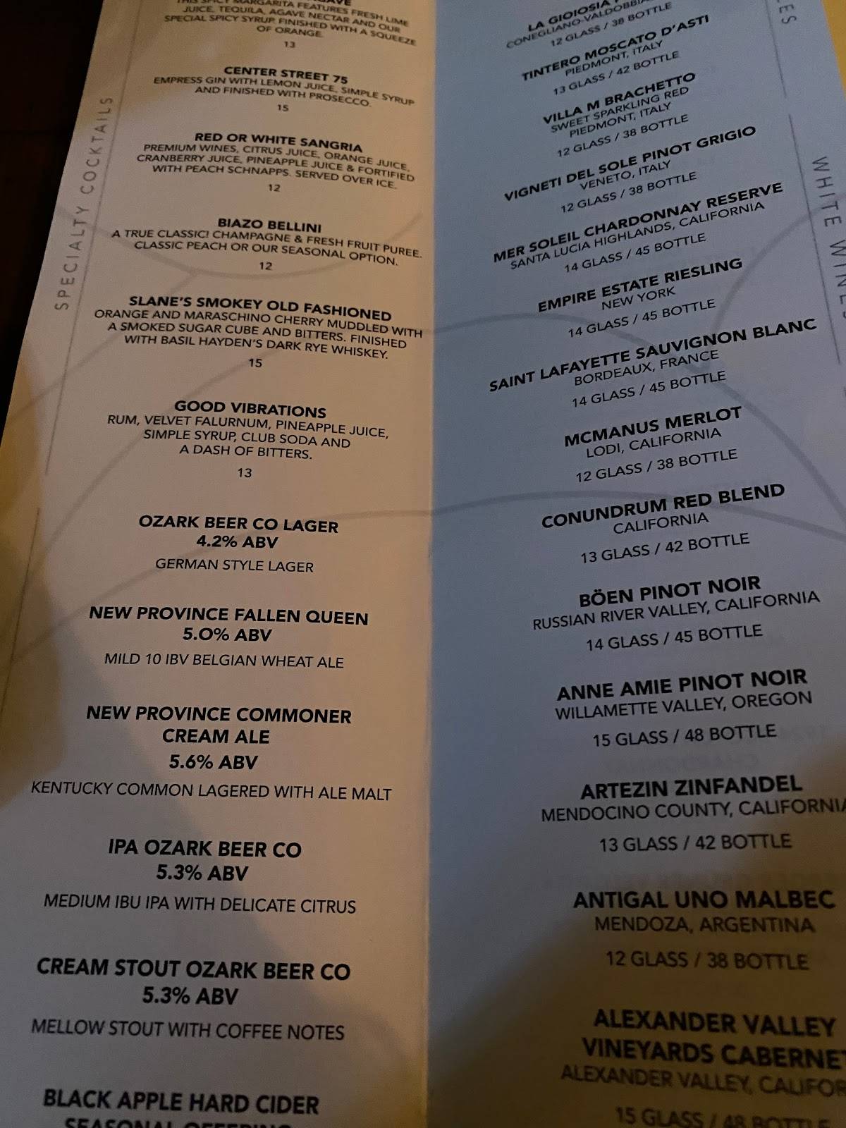 Menu at Grotto Wood-Fired Grill and Wine Cave pub & bar, Eureka Springs