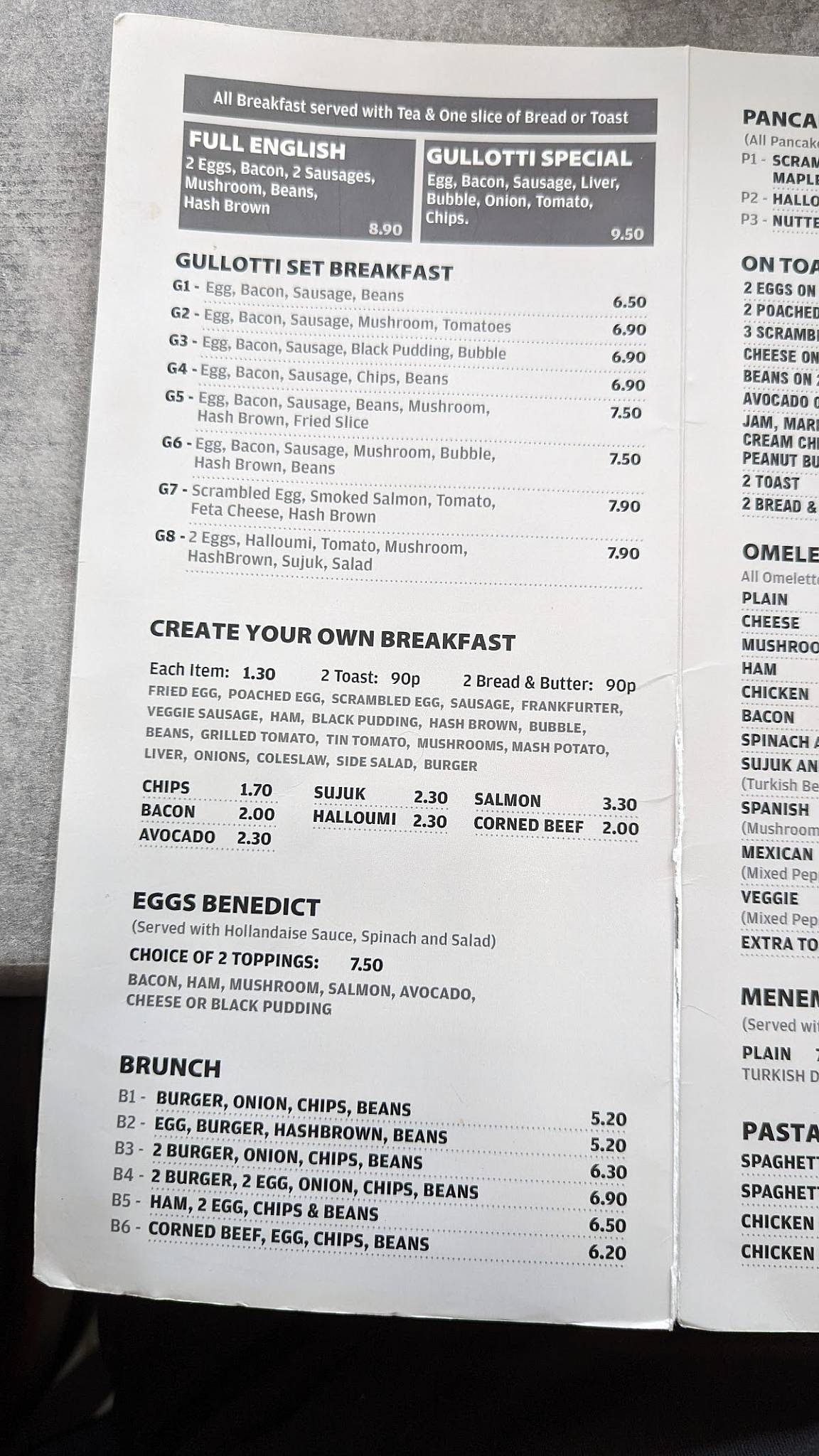 Menu at Gullotti Cafe, Loughton