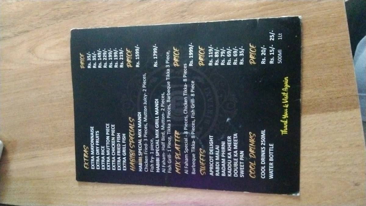 Menu at Habibi Mandi Restaurant Nallagandla, Hyderabad