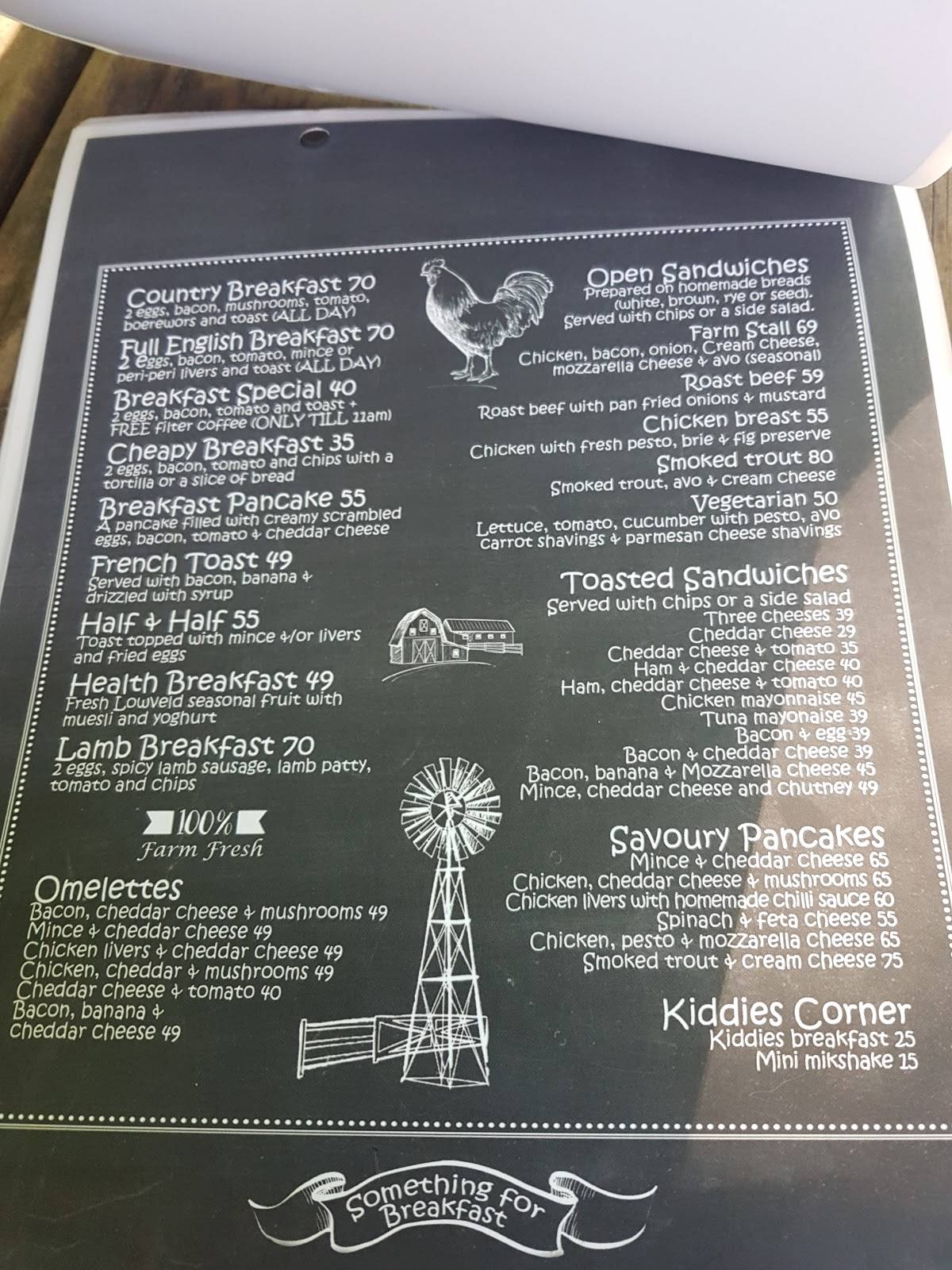Menu at Hall's Farm Stall at GateWay cafe, Nelspruit