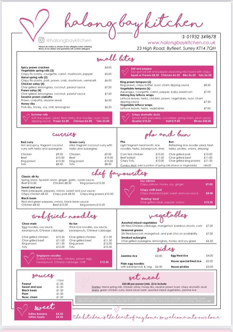 Menu at Halong bay kitchen restaurant, West Byfleet