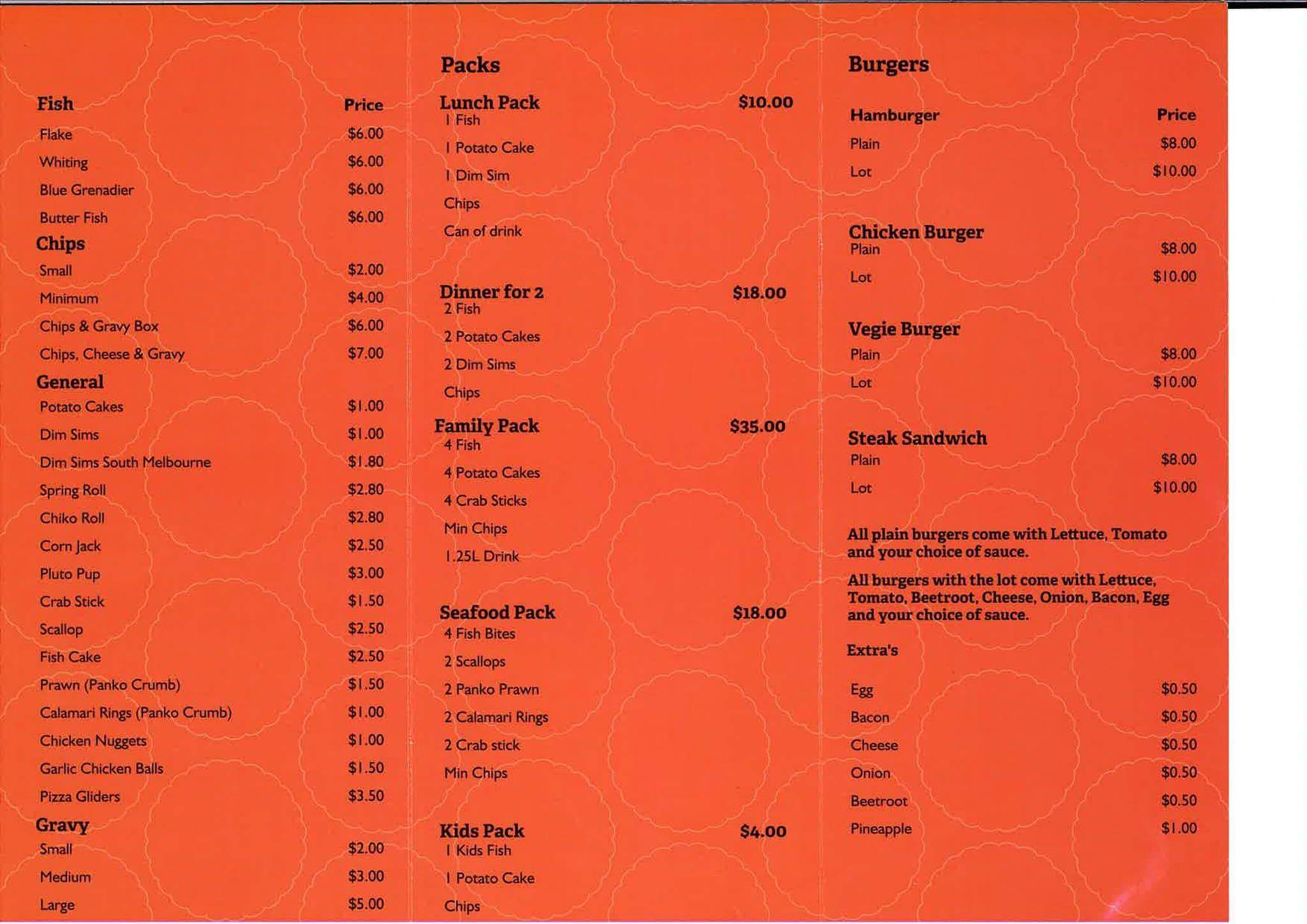 Menu at Hammer Street Takeaway fast food, Flora Hill, 22 Hammer St
