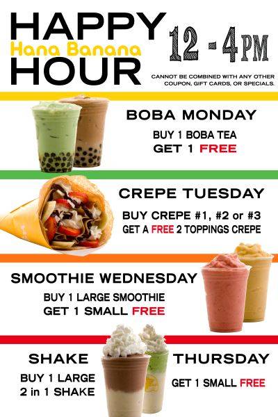 Menu at Hana Banana pub & bar, El Paso, Montana Ave Bldg C #300