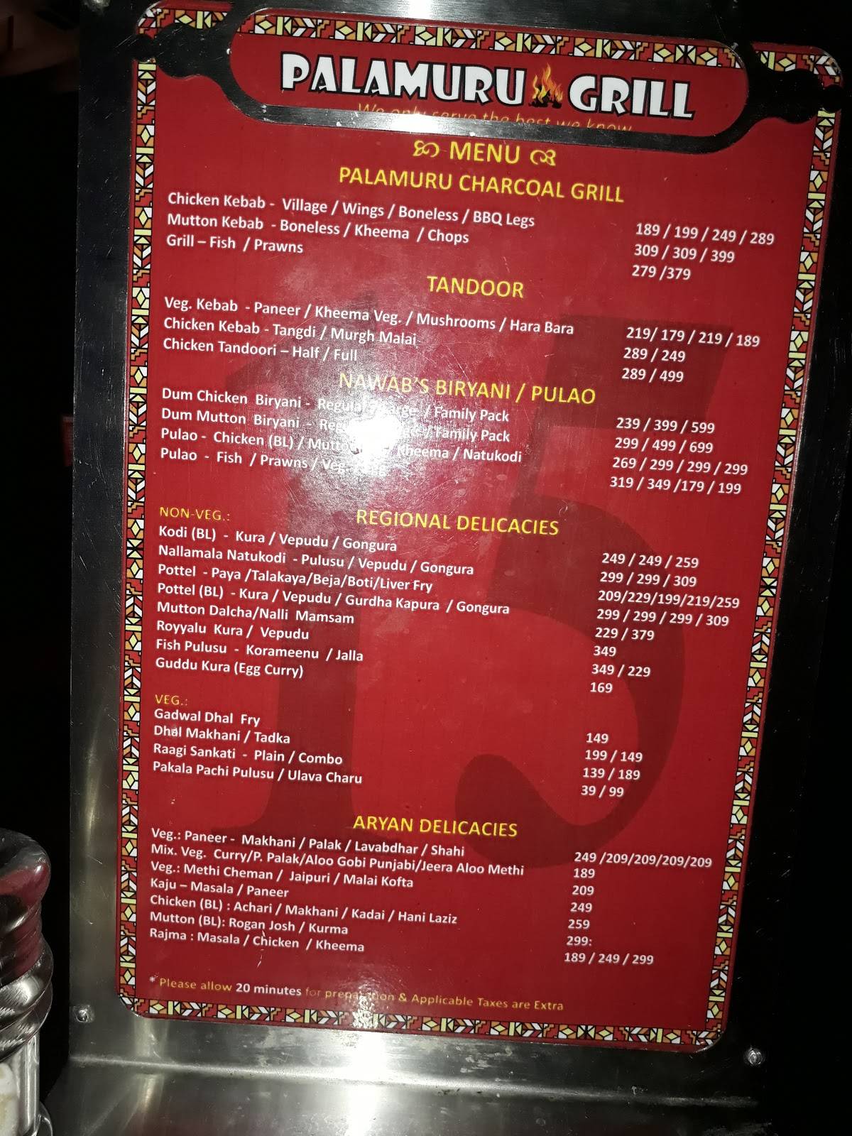 Menu at Palamuru Grill Restaurant, Hanamkonda