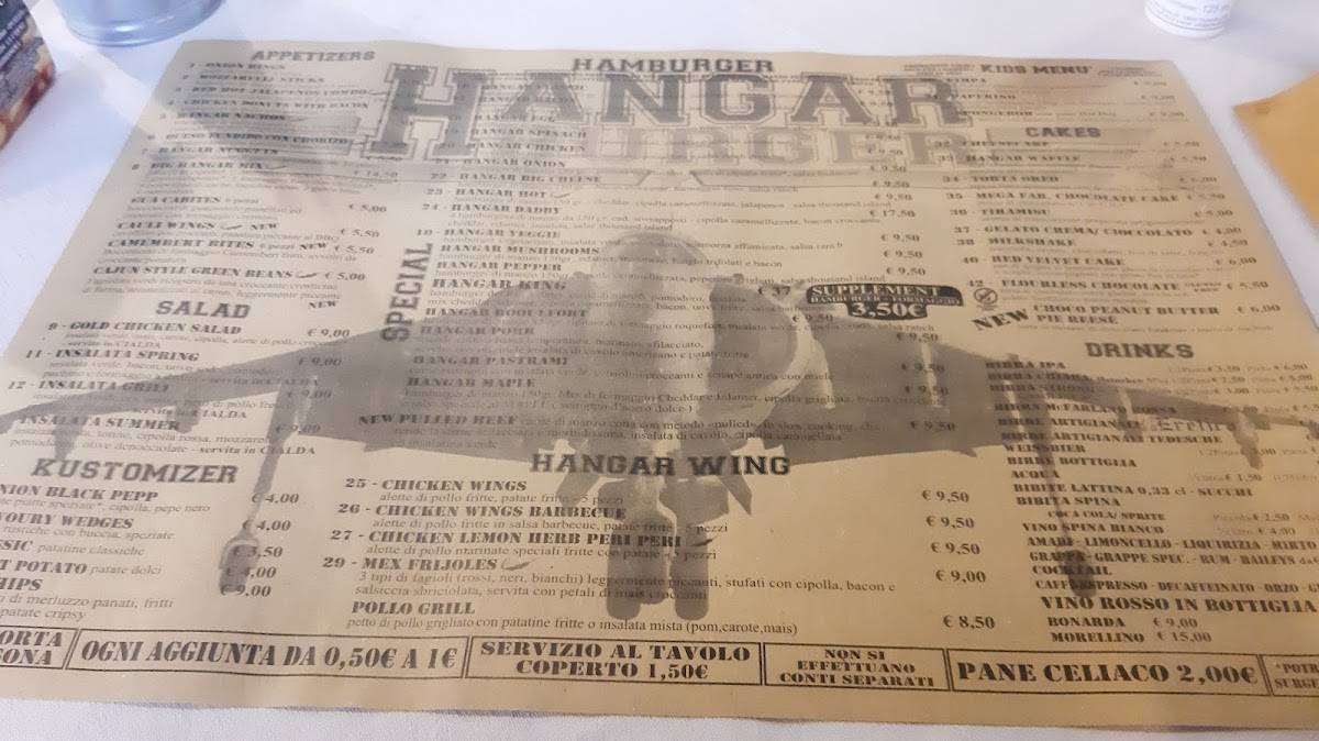 Menu da Hangar Burger ristorante, Osnago