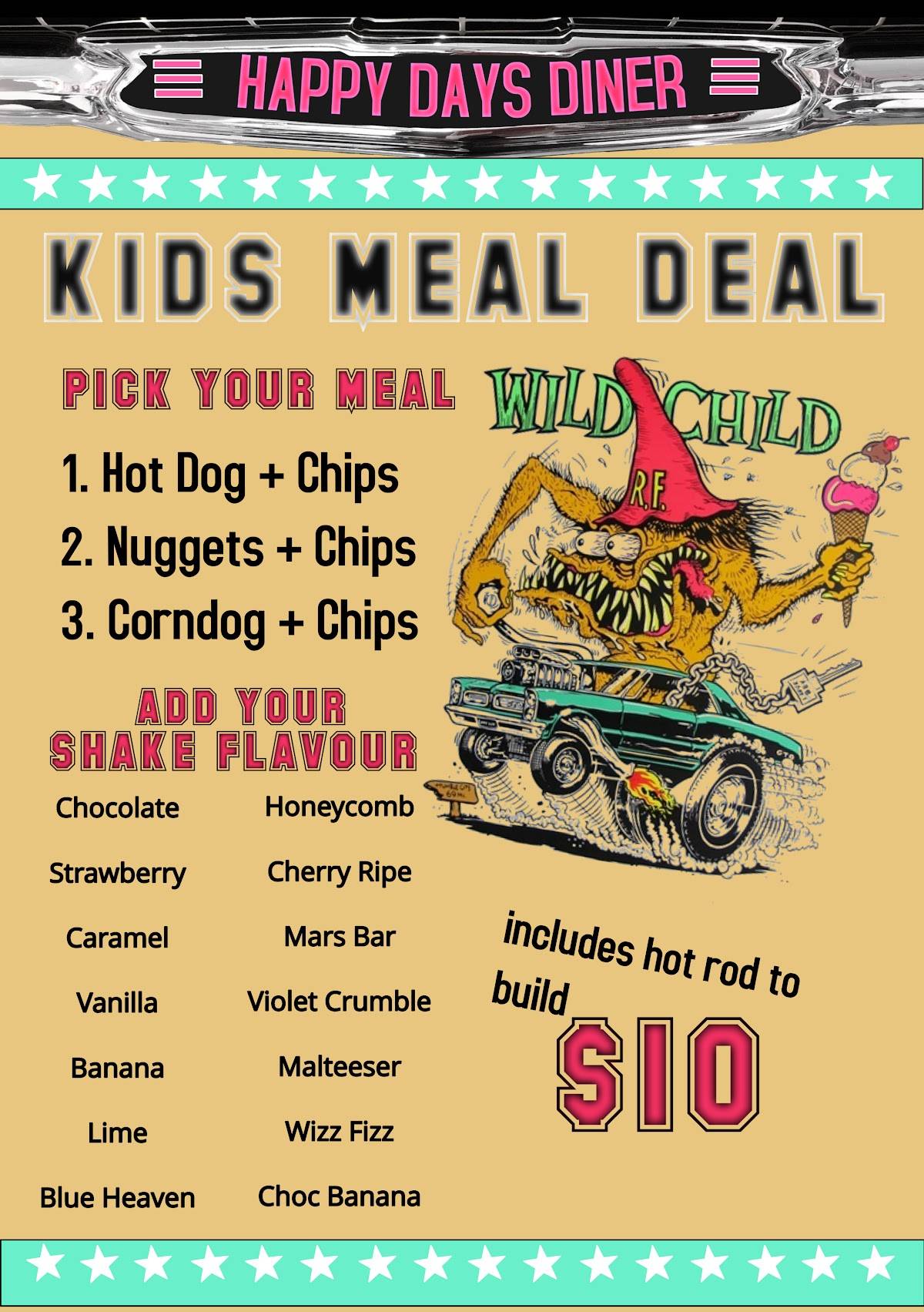 Menu at Happy Days Diner cafe, Maryborough