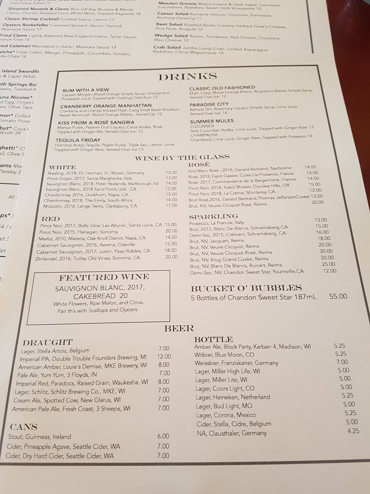Menu at Harbor House restaurant, Milwaukee