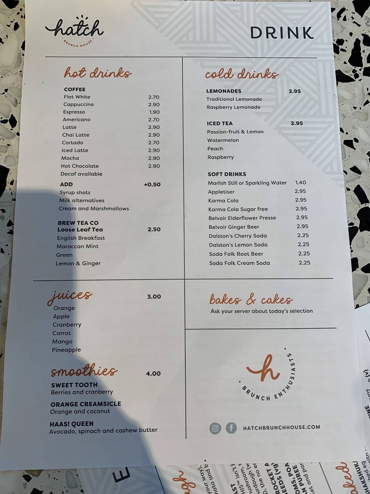 Menu at Hatch Brunch House restaurant, Halifax