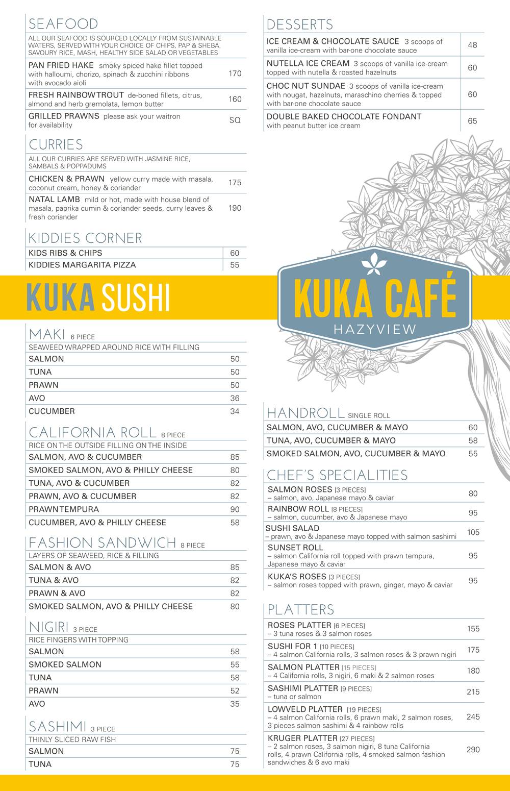 Menu at Kuka Restaurant & Cocktail Lounge, Hazyview