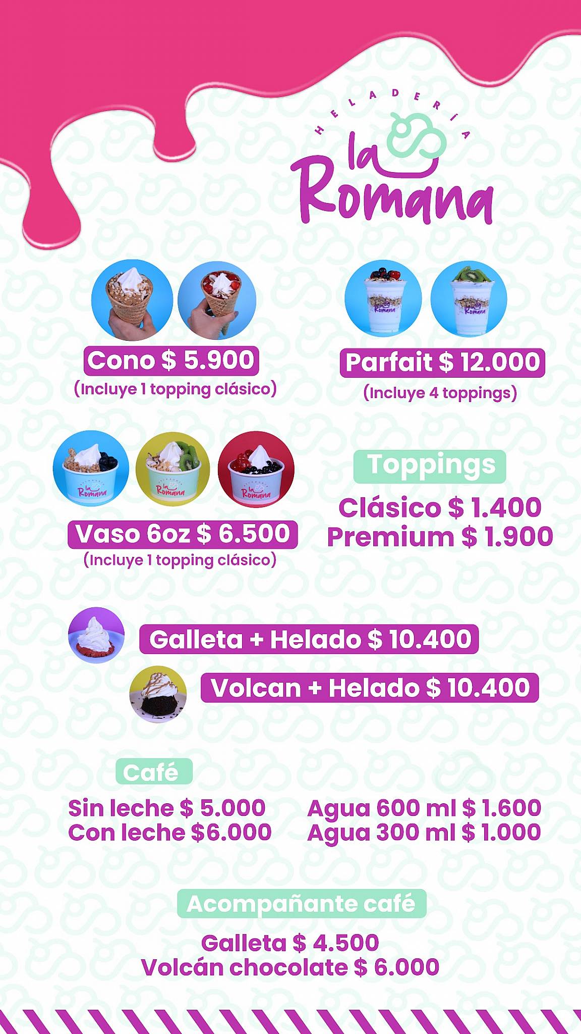 Menu at Heladería La Romana restaurant, Popayán