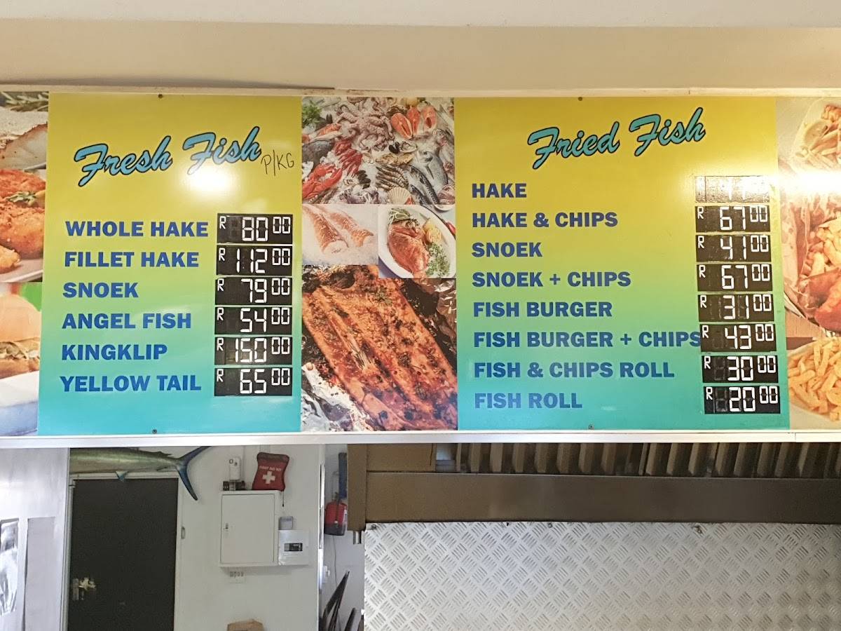 Menu at Helena's Fisheries restaurant, Cape Town