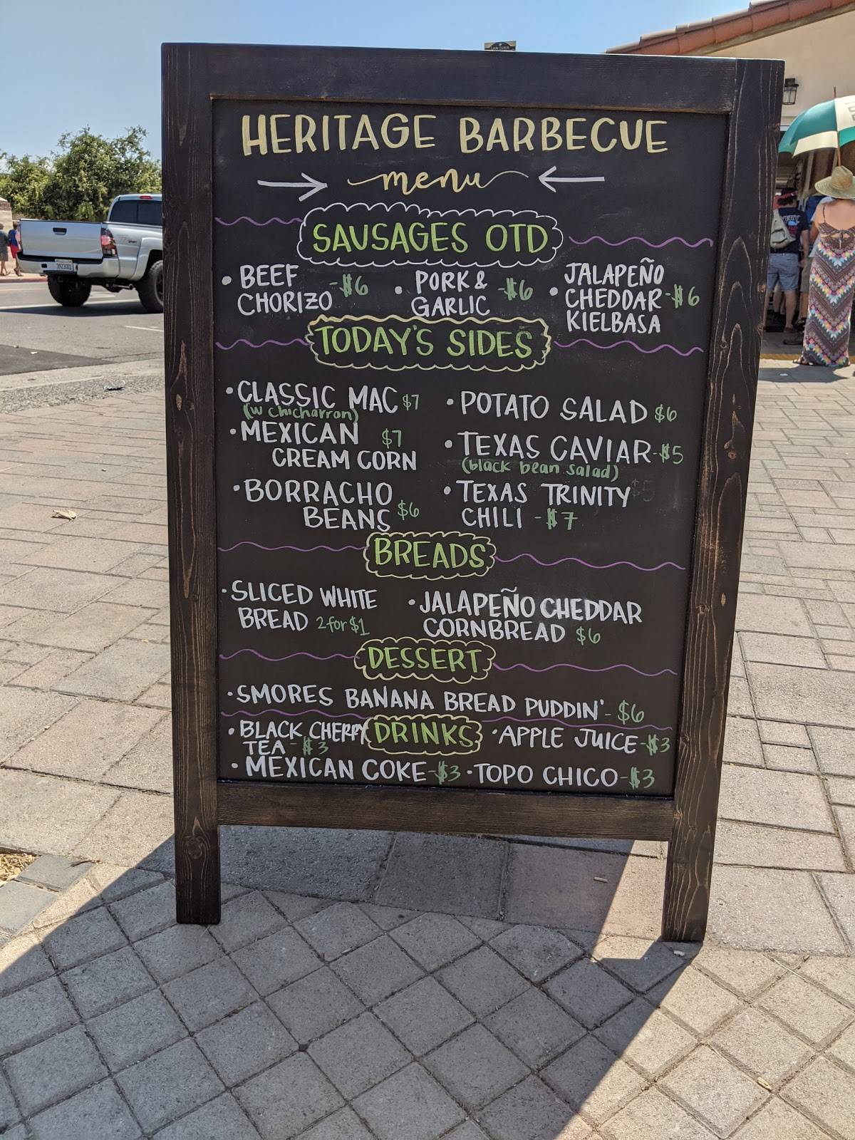 Menu at Heritage Barbecue, San Juan Capistrano