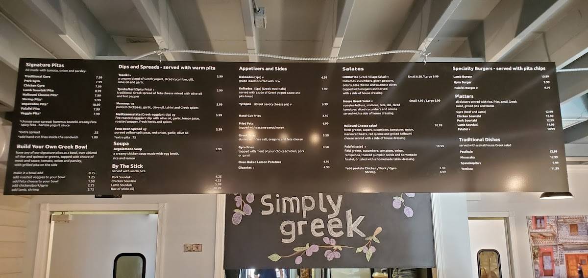 Menu at Simply Greek restaurant, Hershey