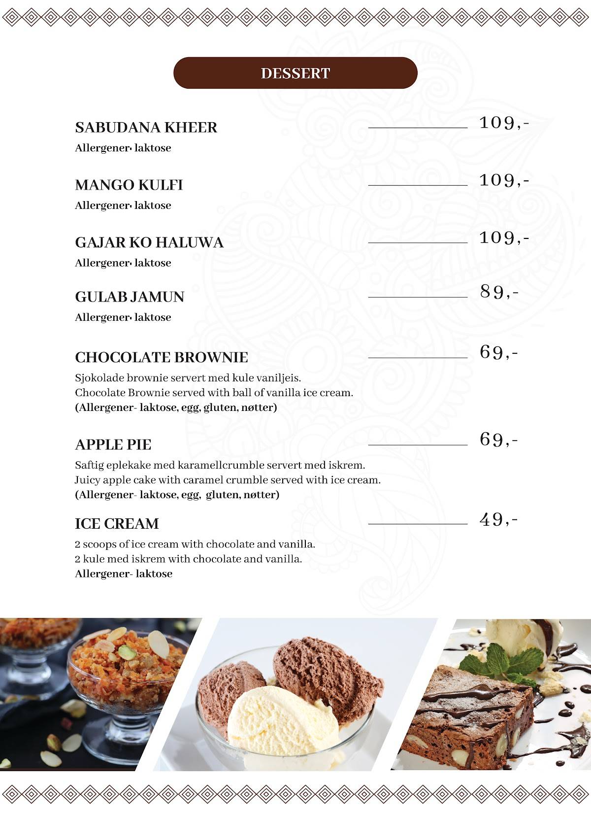 Carta de Himalayan Nepali Restaurant, Oslo