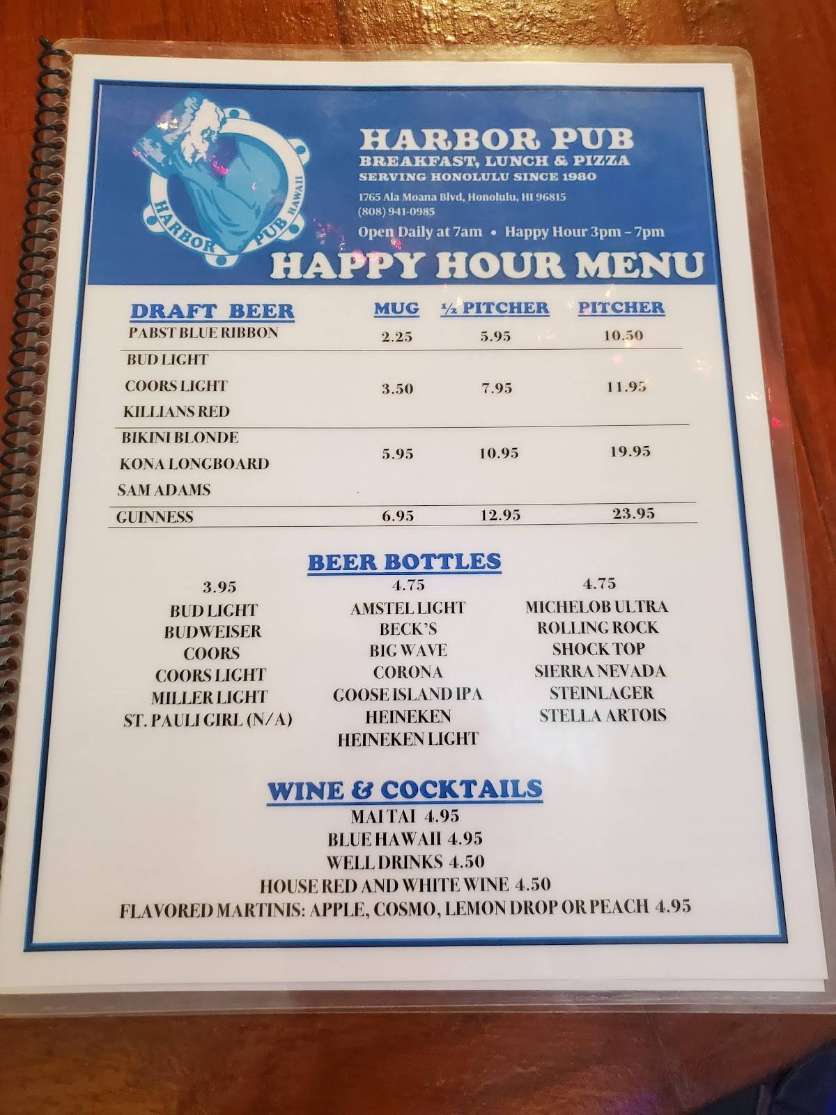 Menu at Harbor Pub & Pizza, Honolulu