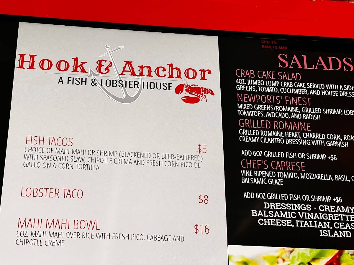 Menu at Hook & Anchor restaurant, Newport Beach