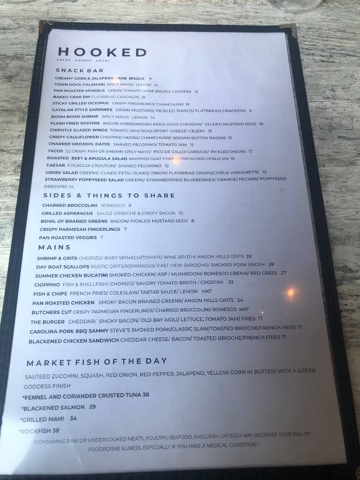 Menu at Hooked restaurant, Ocean City