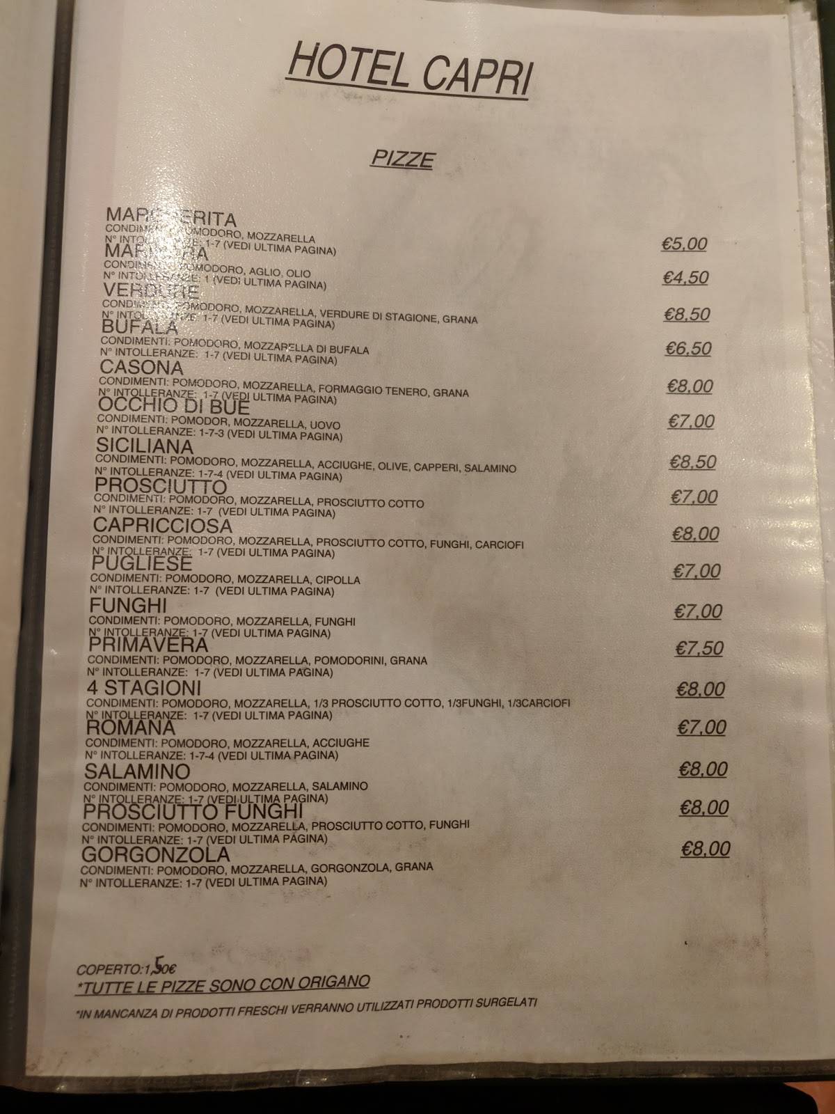 Menu da Hotel Capri ristorante, Ponte Nelle Alpi