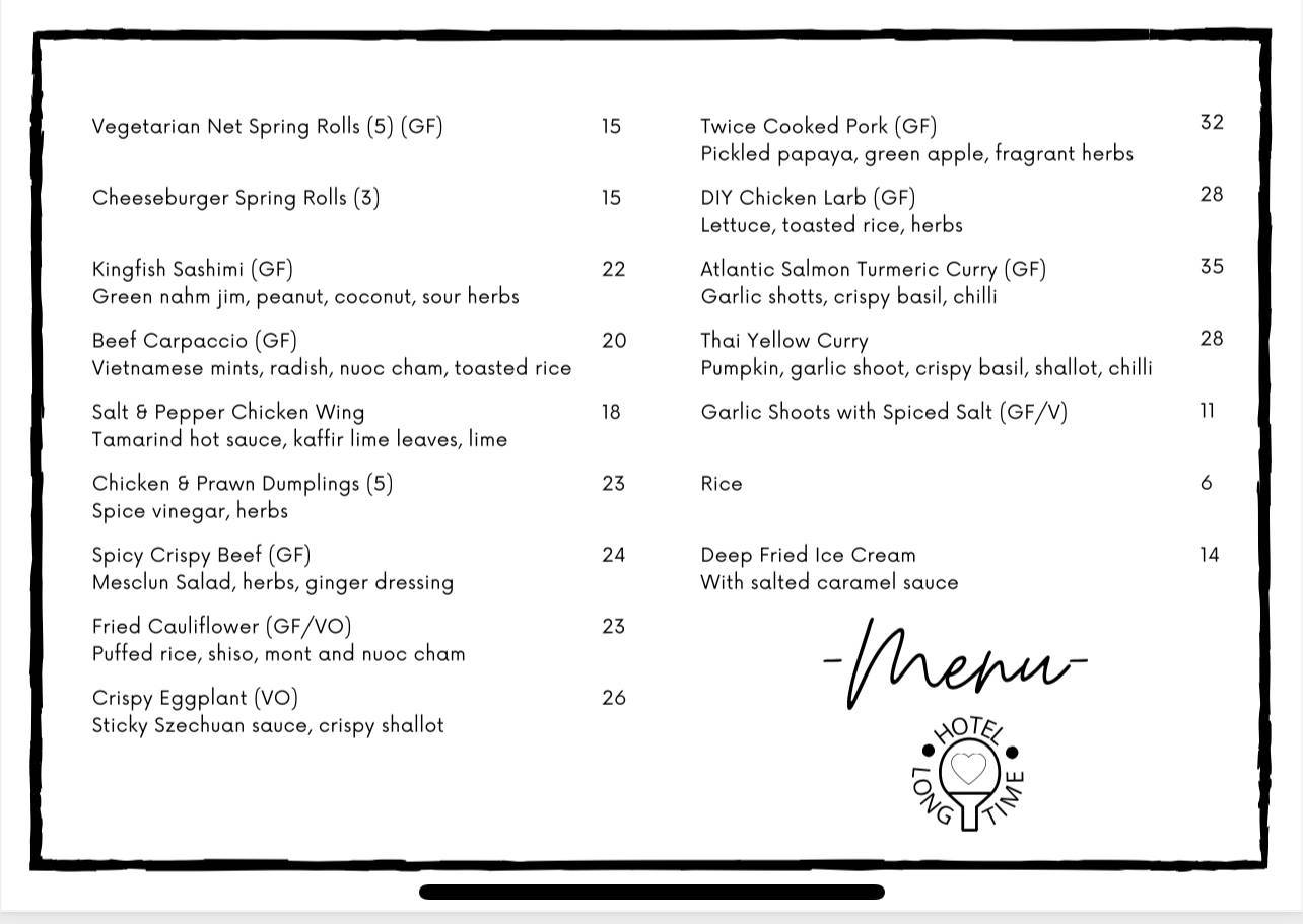 Menu at Hotel Longtime pub & bar, Adelaide