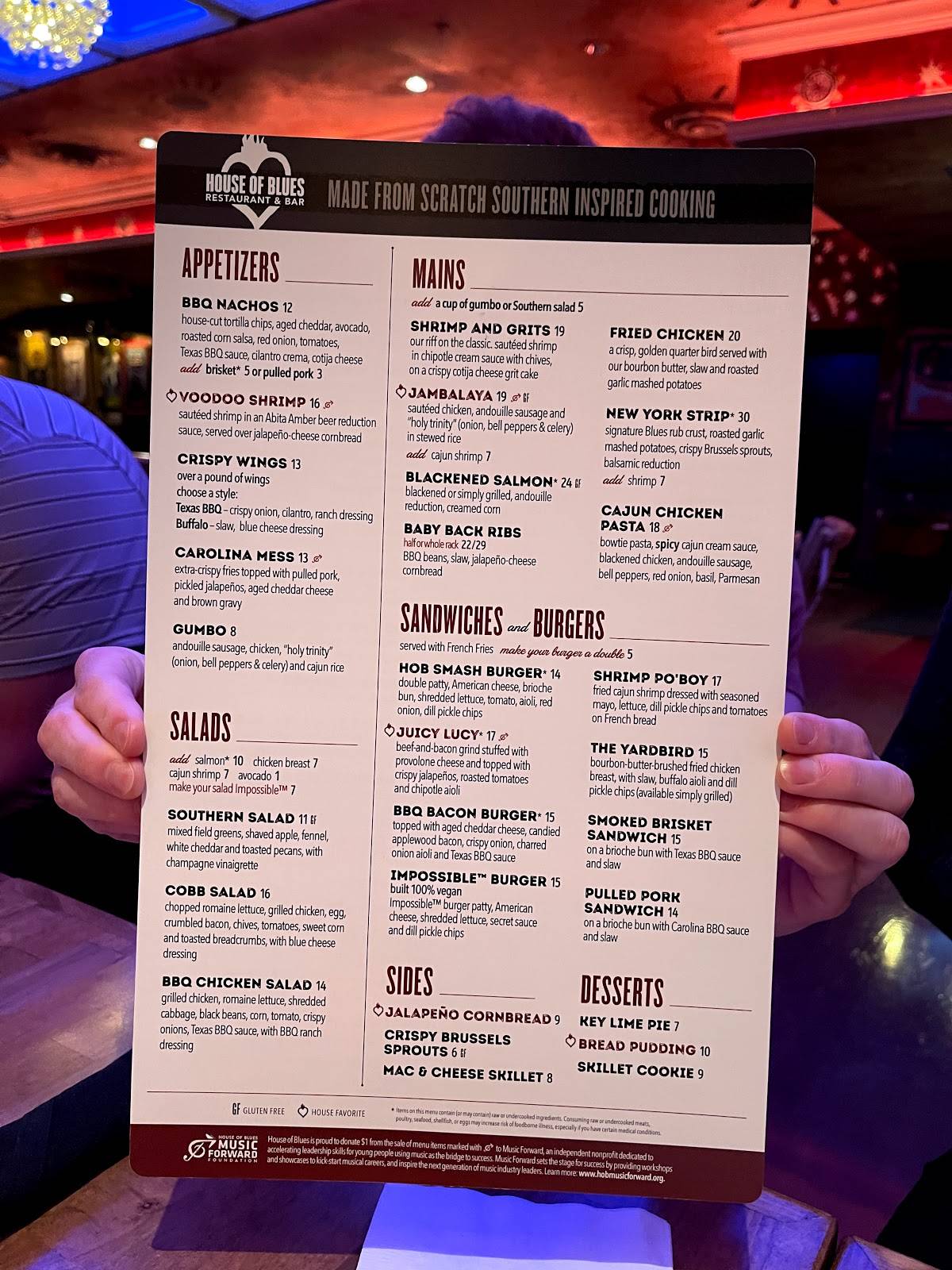 Menu at House of Blues Restaurant & Bar, Cleveland, 308 Euclid Ave