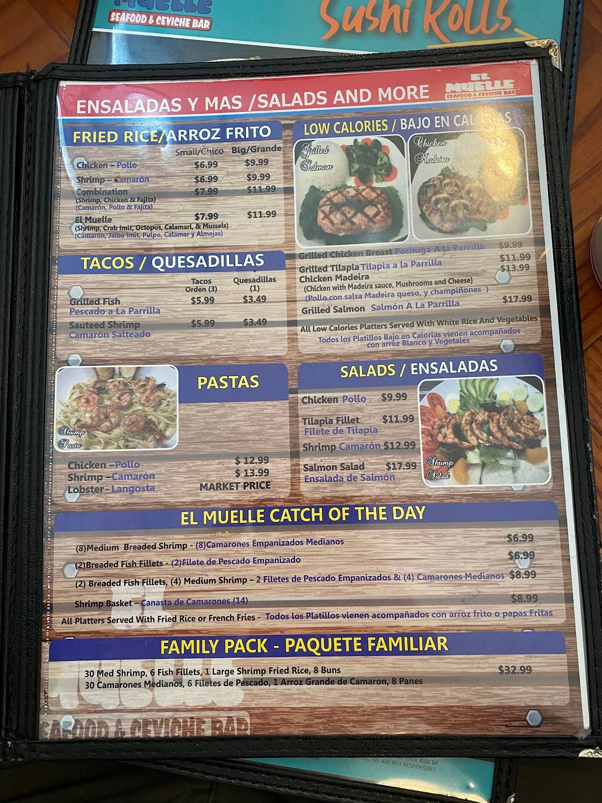 Menu at El Muelle restaurant, Houston