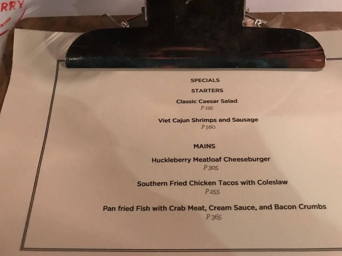 Menu at Huckleberry Southern Kitchen & Bar, Davao City, Oboza Compound