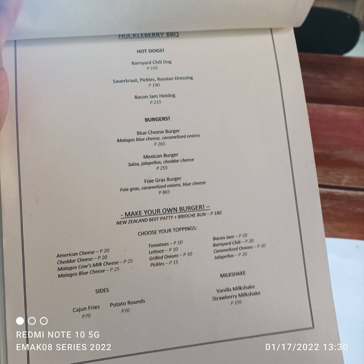Menu at Huckleberry Southern Kitchen & Bar, Davao City, Oboza Compound