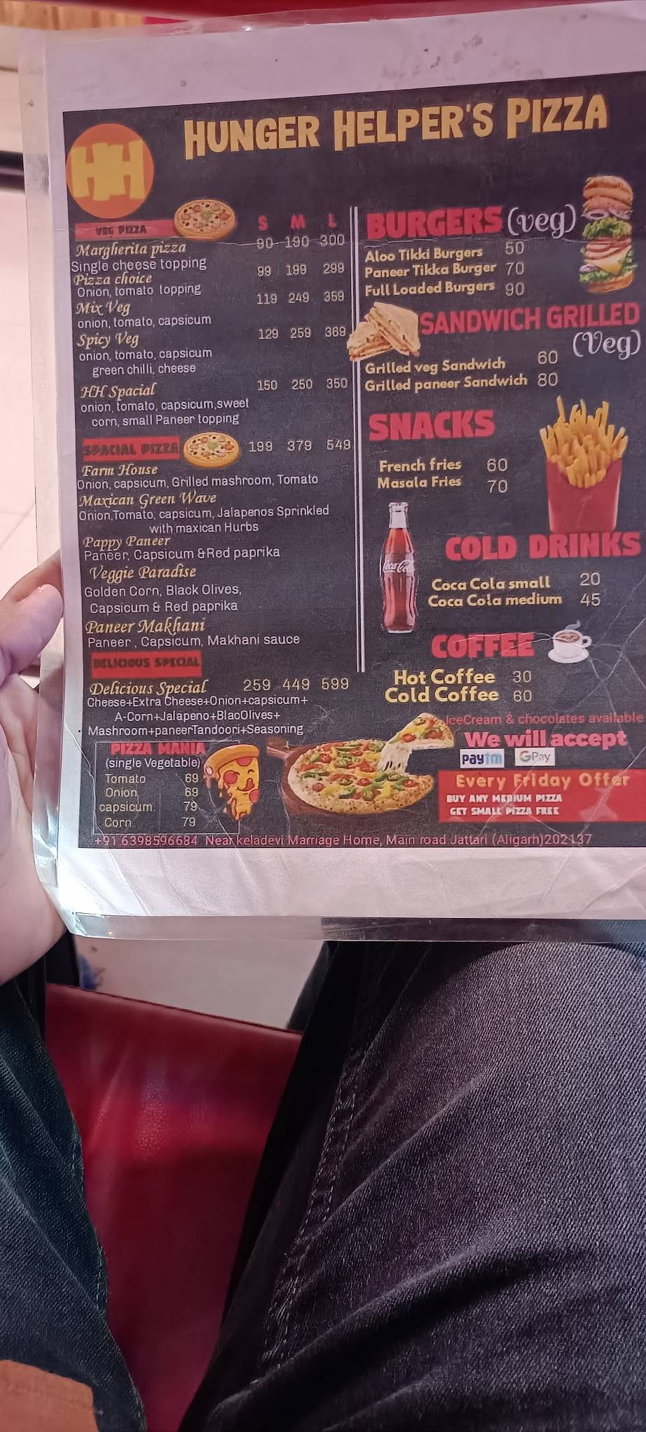Menu at Hunger Helper's Pizza, Jattari