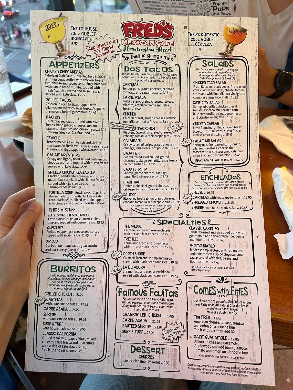 Menu at Fred's Mexican Cafe & Cantina, Huntington Beach
